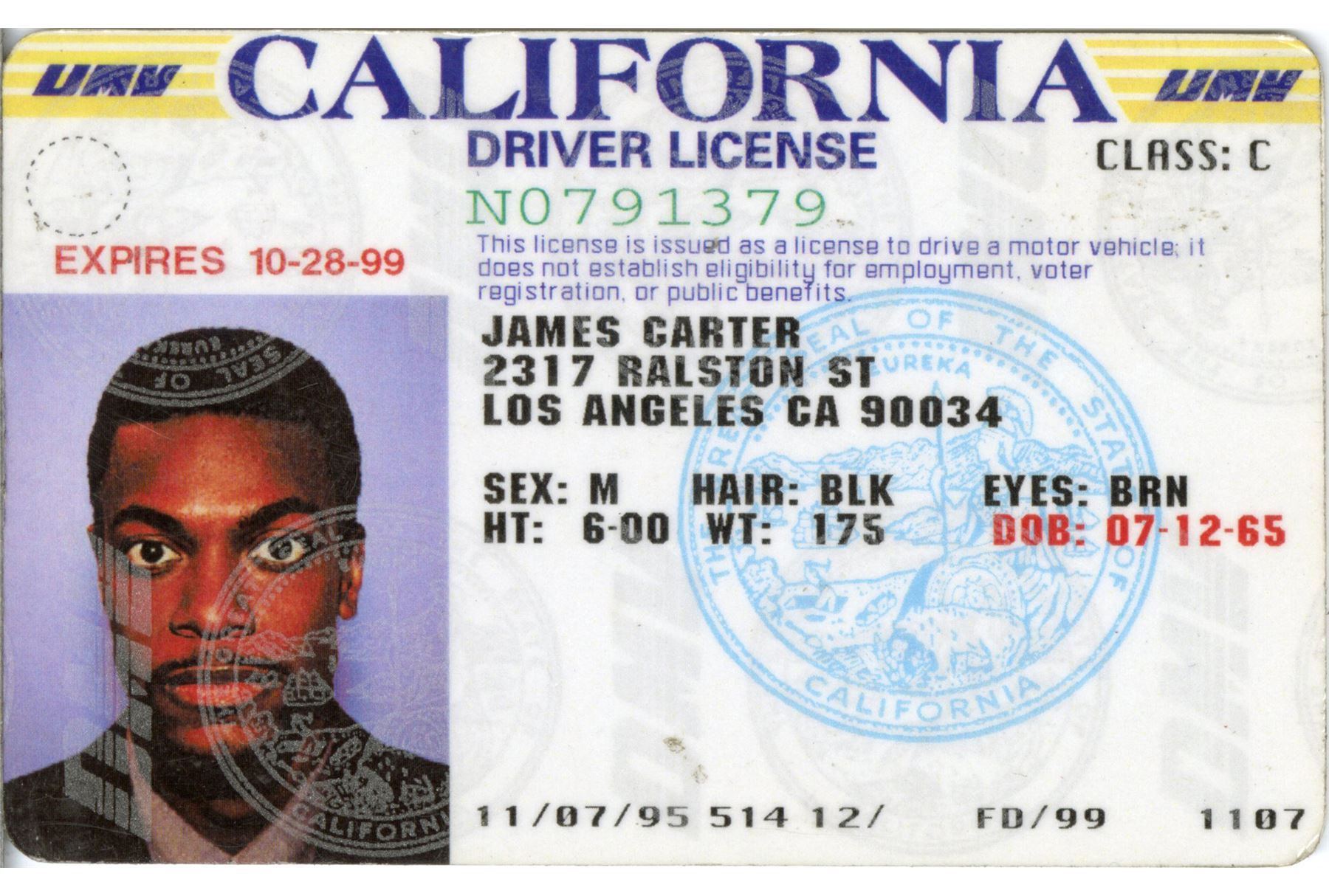Lot #1153: RUSH HOUR (1998) - James Carter's (Chris Tucker) Driver's ...