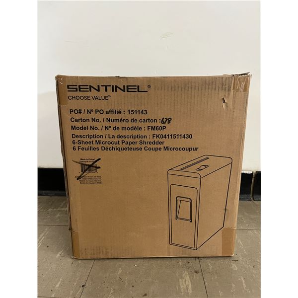 Sentinel paper shredder appears to be new in box