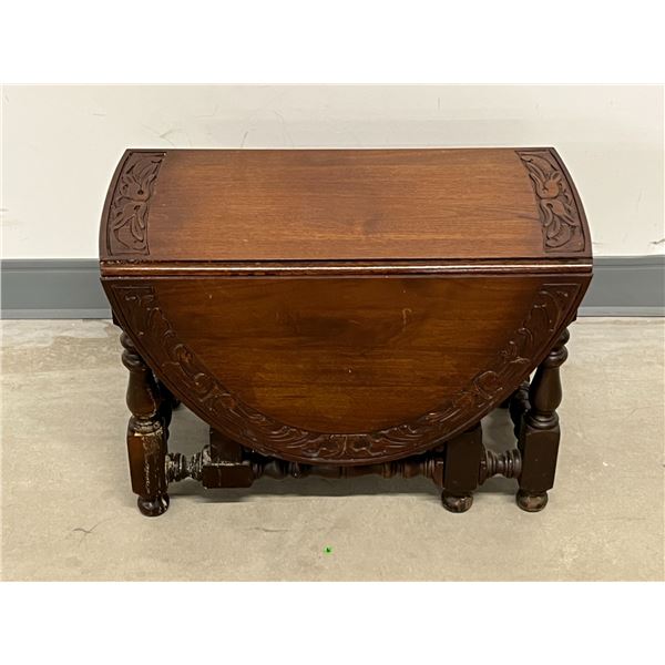Antique Carved Gate Leg Small Folding Occasional Table Coffee Table