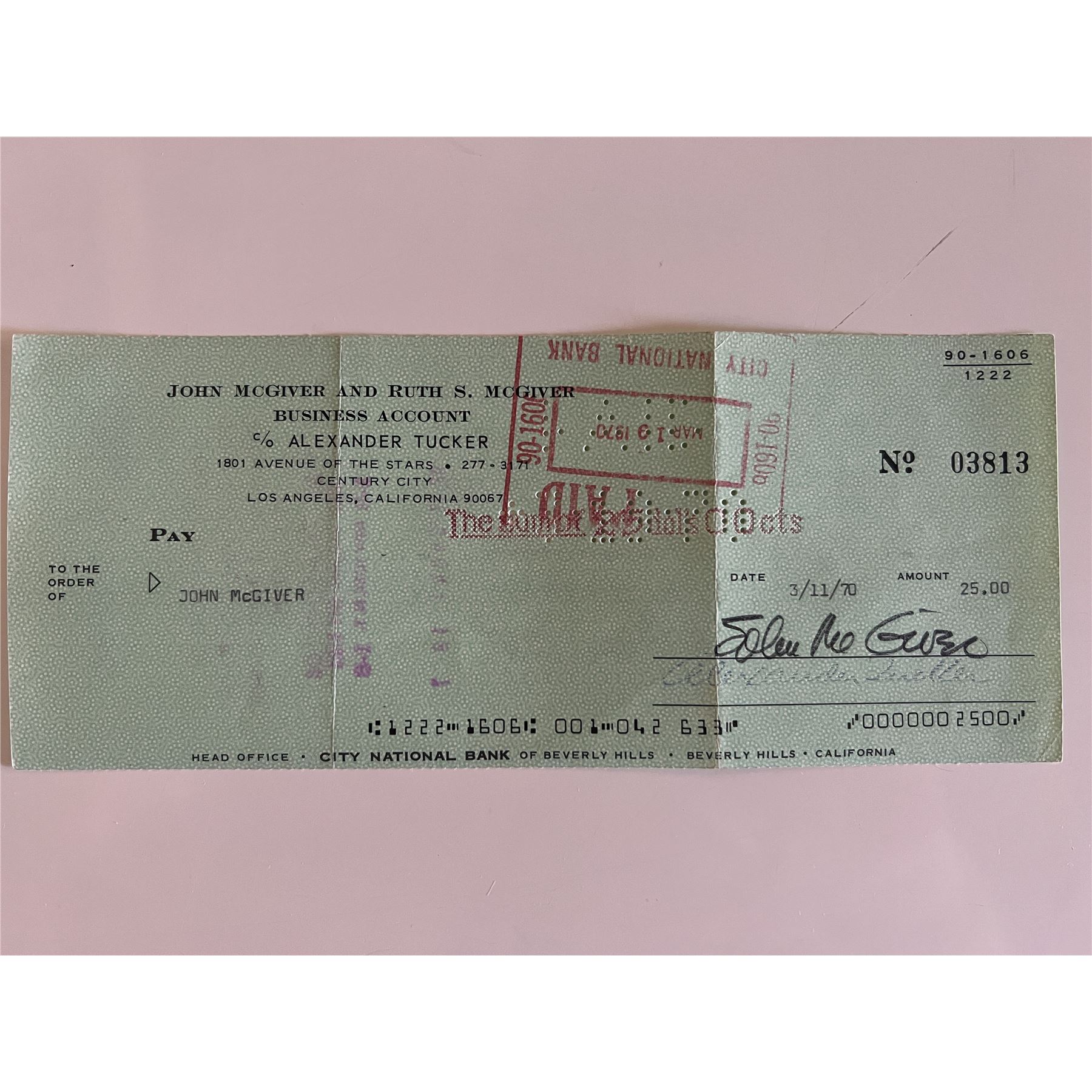 John McGivern signed check