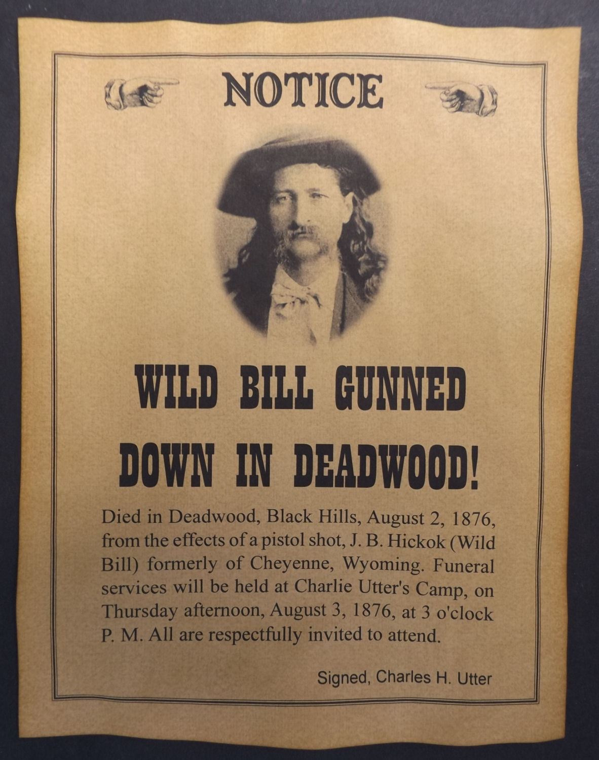 Wild Bill Hickok Reprint Wanted Poster