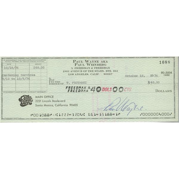Paul Wayne signed check