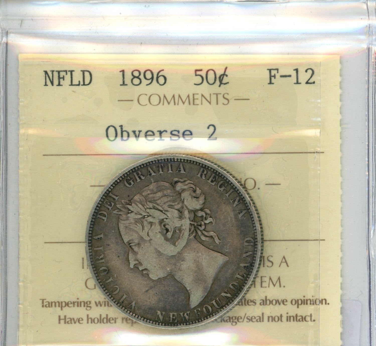 1896 Obverse 2 NFLD 50¢, F-12 (ICCS # XTM 049) - Schmalz Auctions