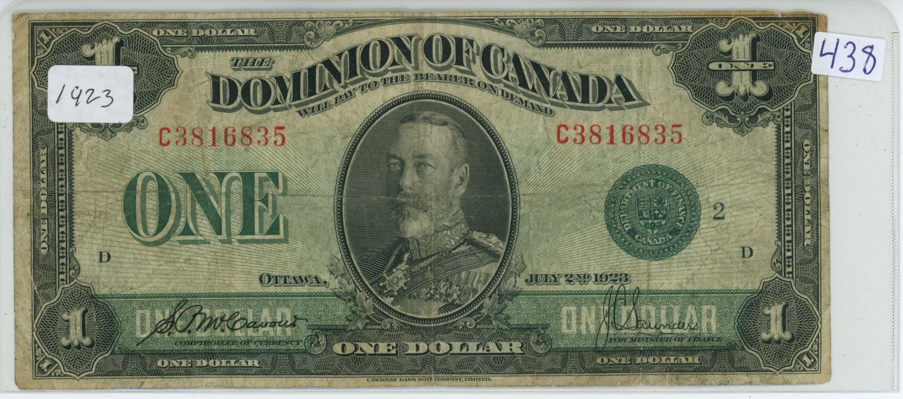 1923 Canadian 1 Dollar Bill C3816835 Schmalz Auctions 1923-canadian-1-dollar-bill-c3816835-schmalz-auctions