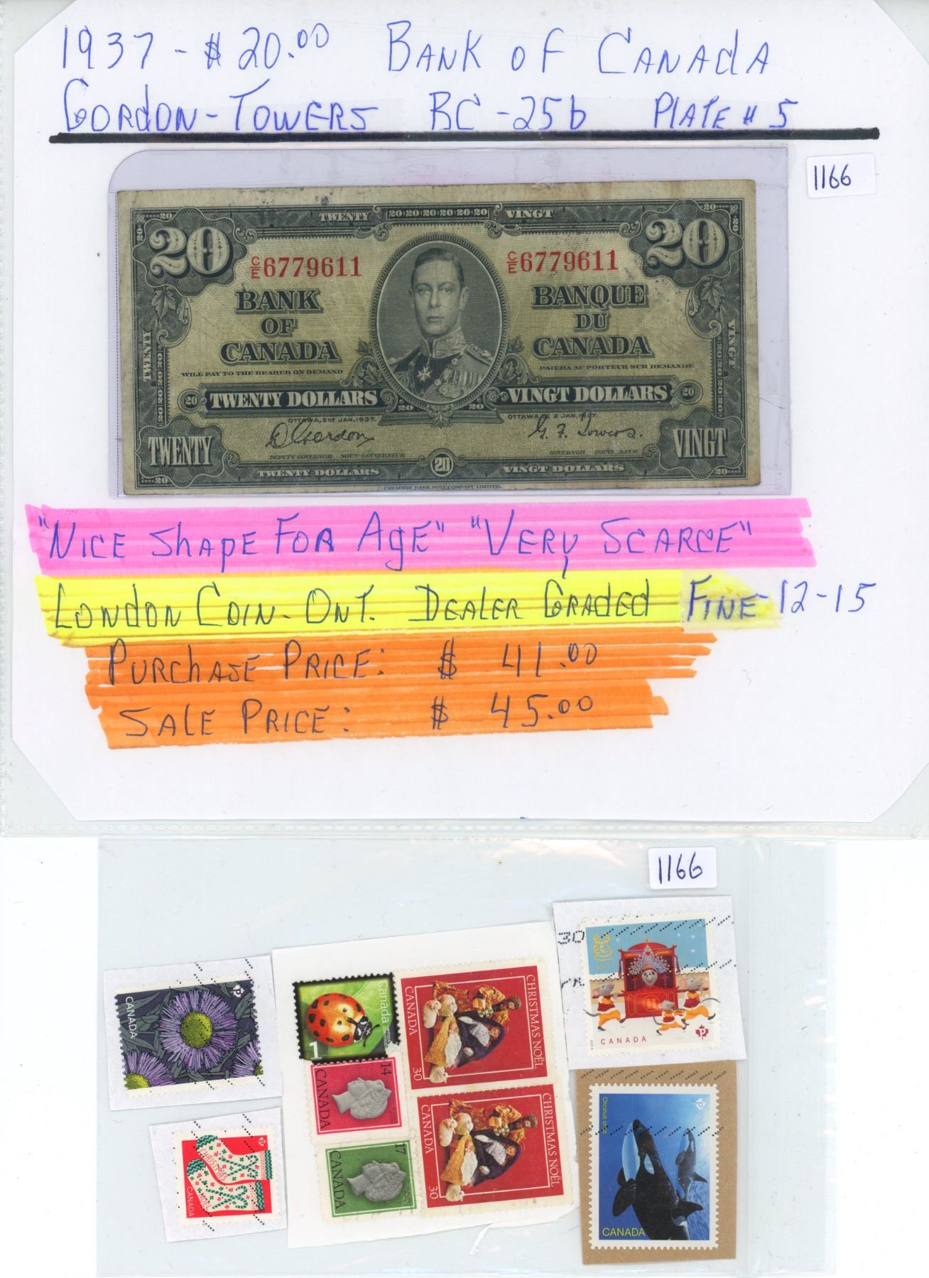 1937 Canadian 20 dollar bill - Gordon/Towers - C/E 6779611 & Canadian ...