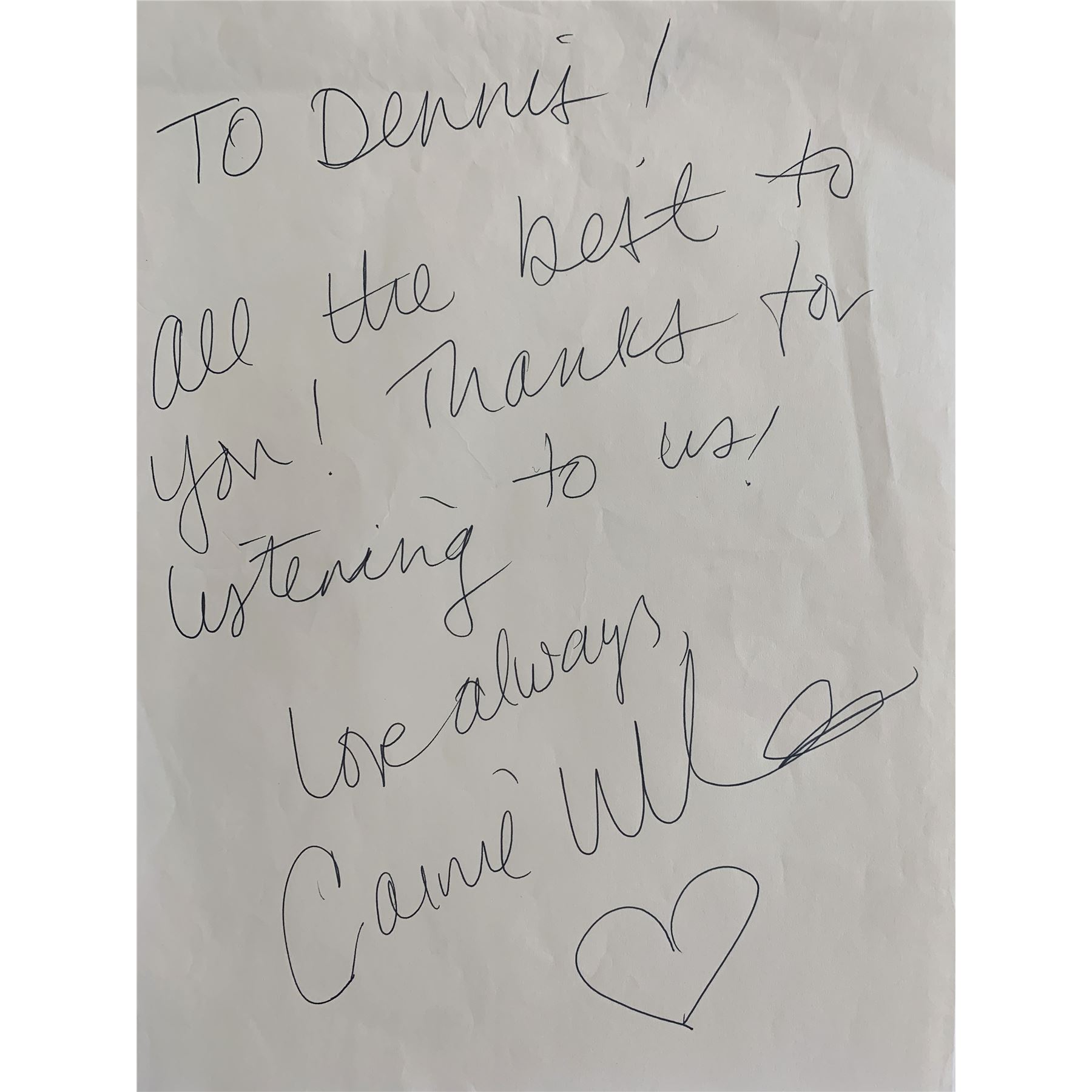Carnie Wilson signed note