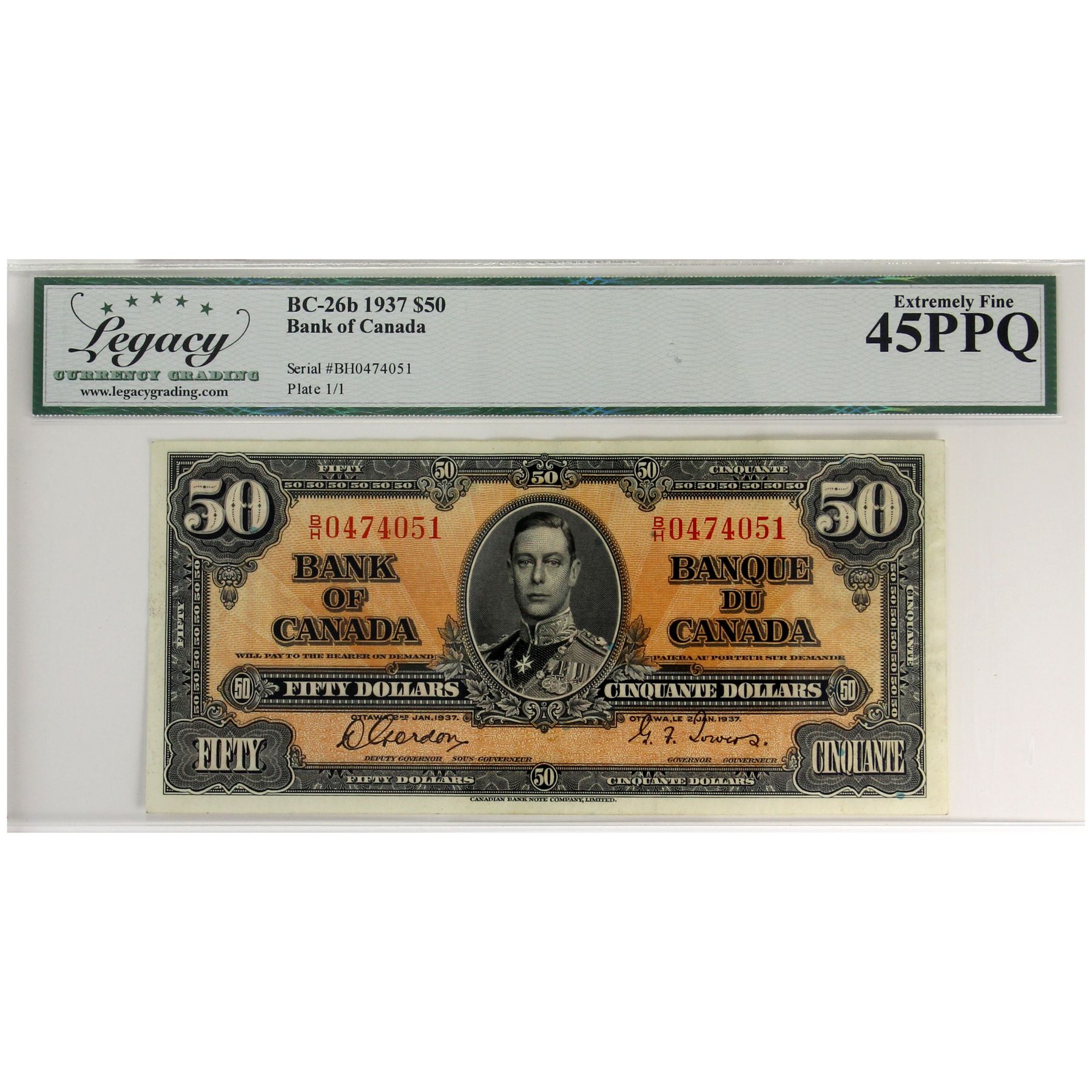 BC-26b 1937 $50 Legacy EF45 PPQ Gordon-Towers SN: B/H0474051