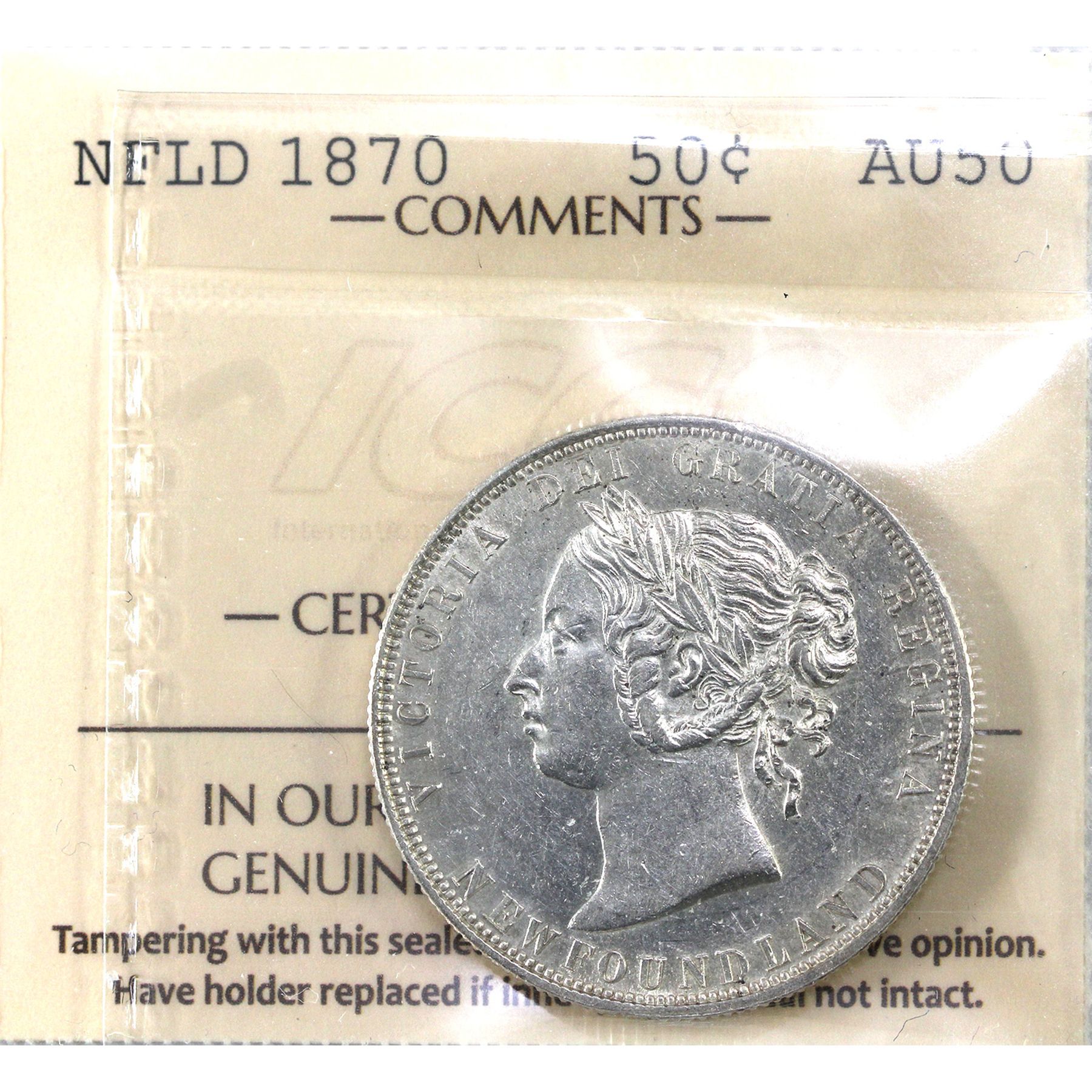 Newfoundland 50-cent 1870 ICCS AU50
