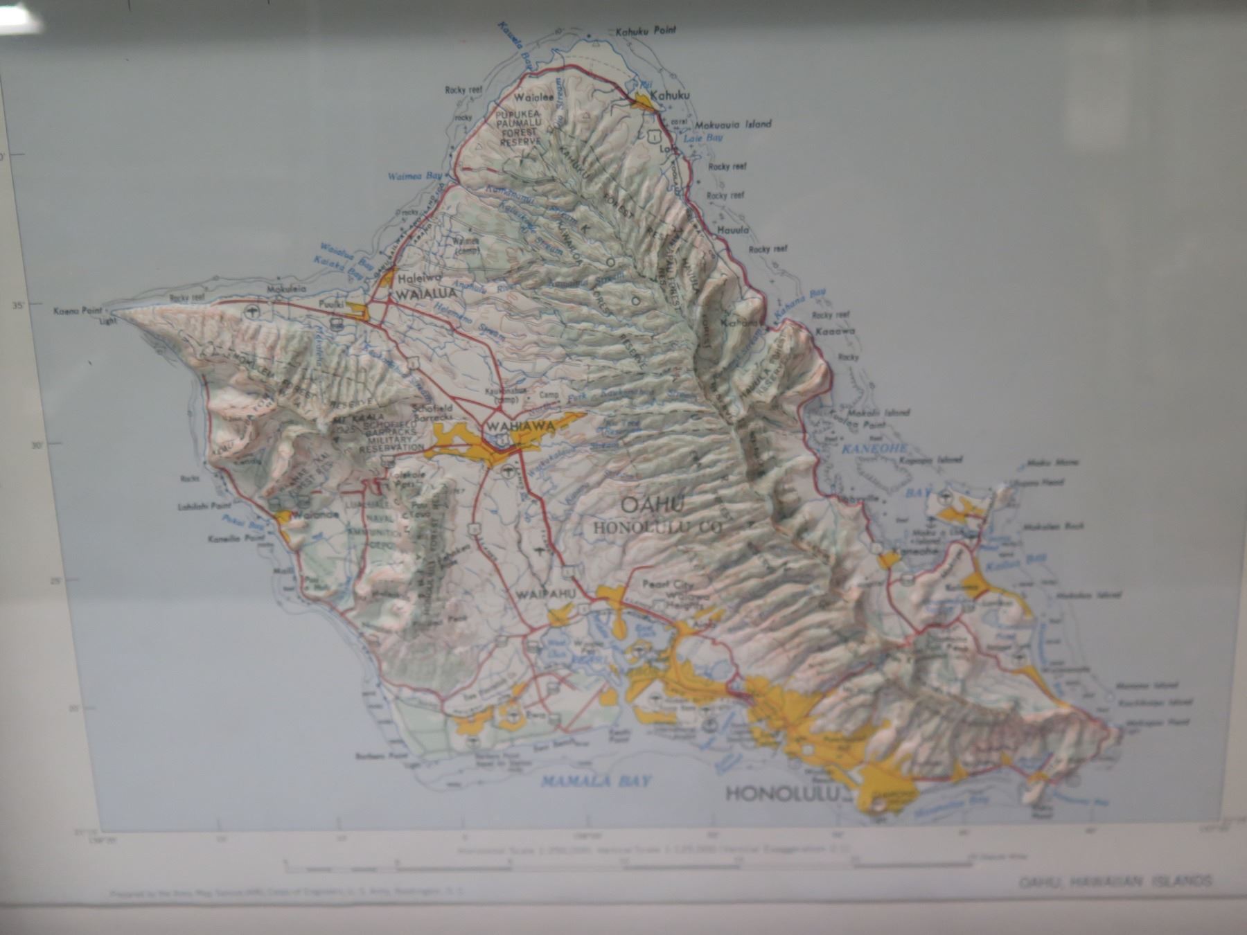 3d Topographic Raised Relief Map Oahu Army Map Service Corps Of Engineers Framed 175x135