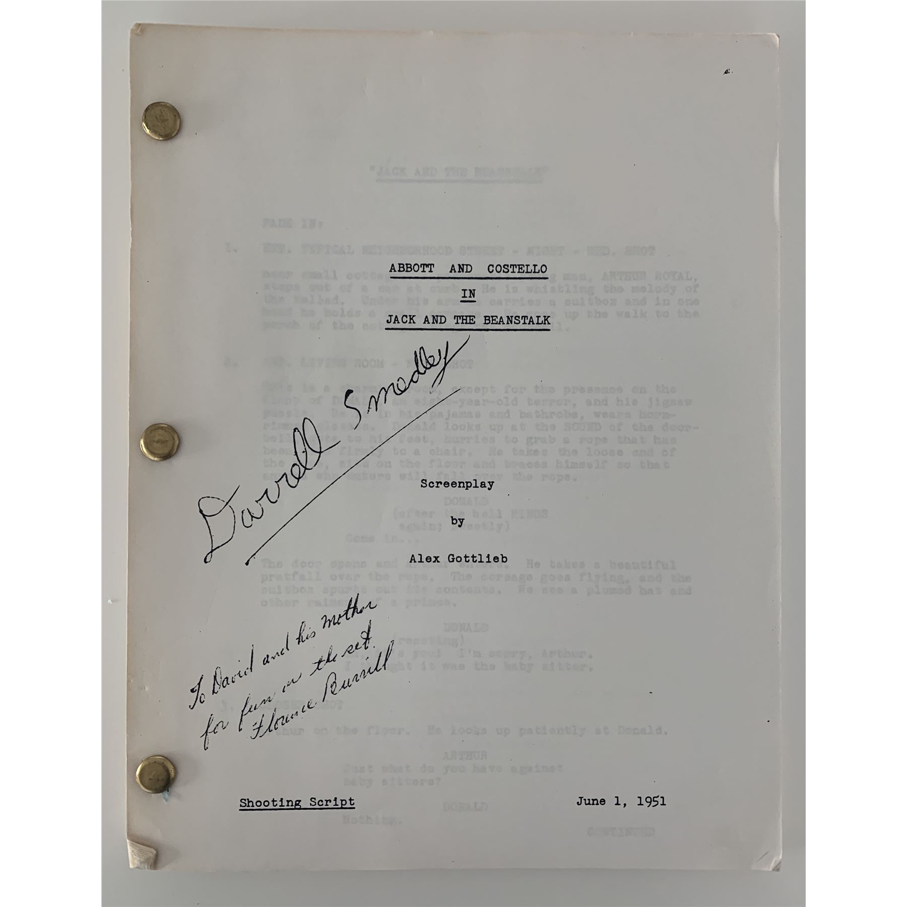 Facsimile Abbott and Costello Jack And The Beanstalk script