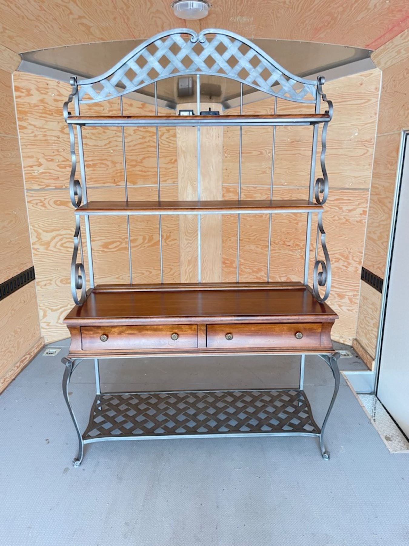 ETHAN ALLEN COUNTRY FRENCH BAKERS' RACK - METAL AND WOOD HUTCH STYLE!