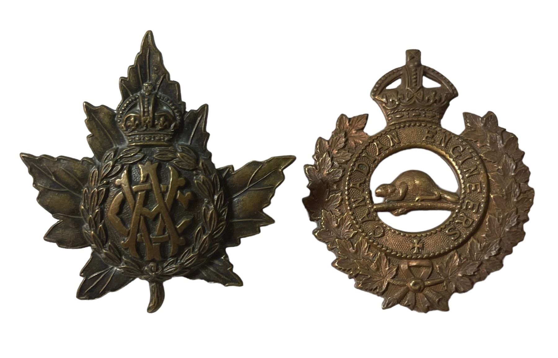 WW1 CEF Canadian Army Veterinary Corps & Canadian Engineers Cap Badge Lot