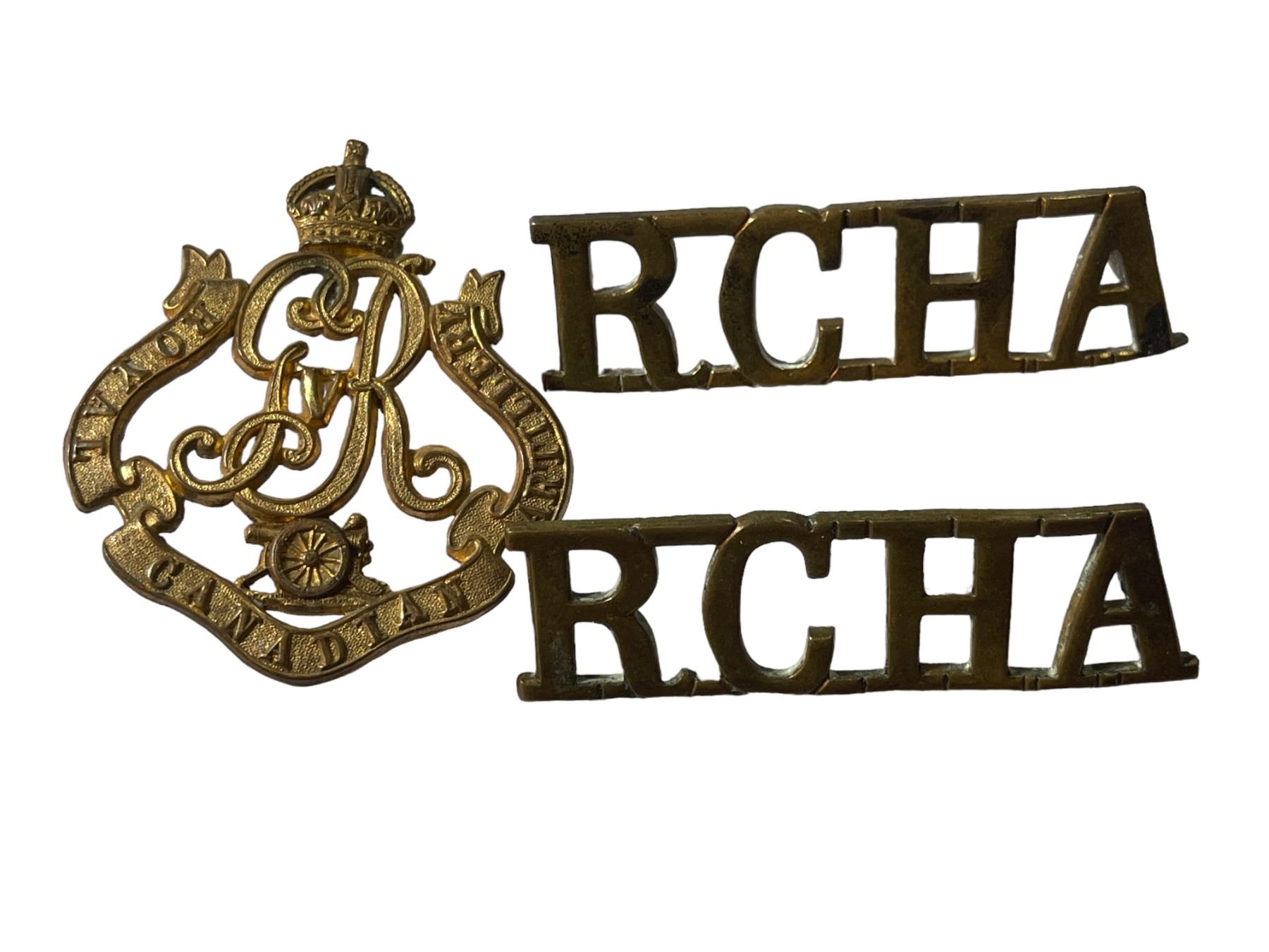 Pre WW1, Royal Canadian Horse Artillery Cap & Shoulder Title Badge Lot