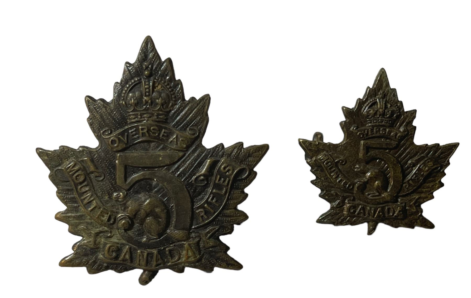 WW1 CEF 5th Canadian Mounted Rifles Cap & Collar Badge