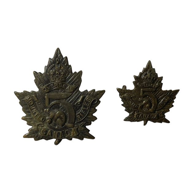 WW1 CEF 5th Canadian Mounted Rifles Cap & Collar Badge