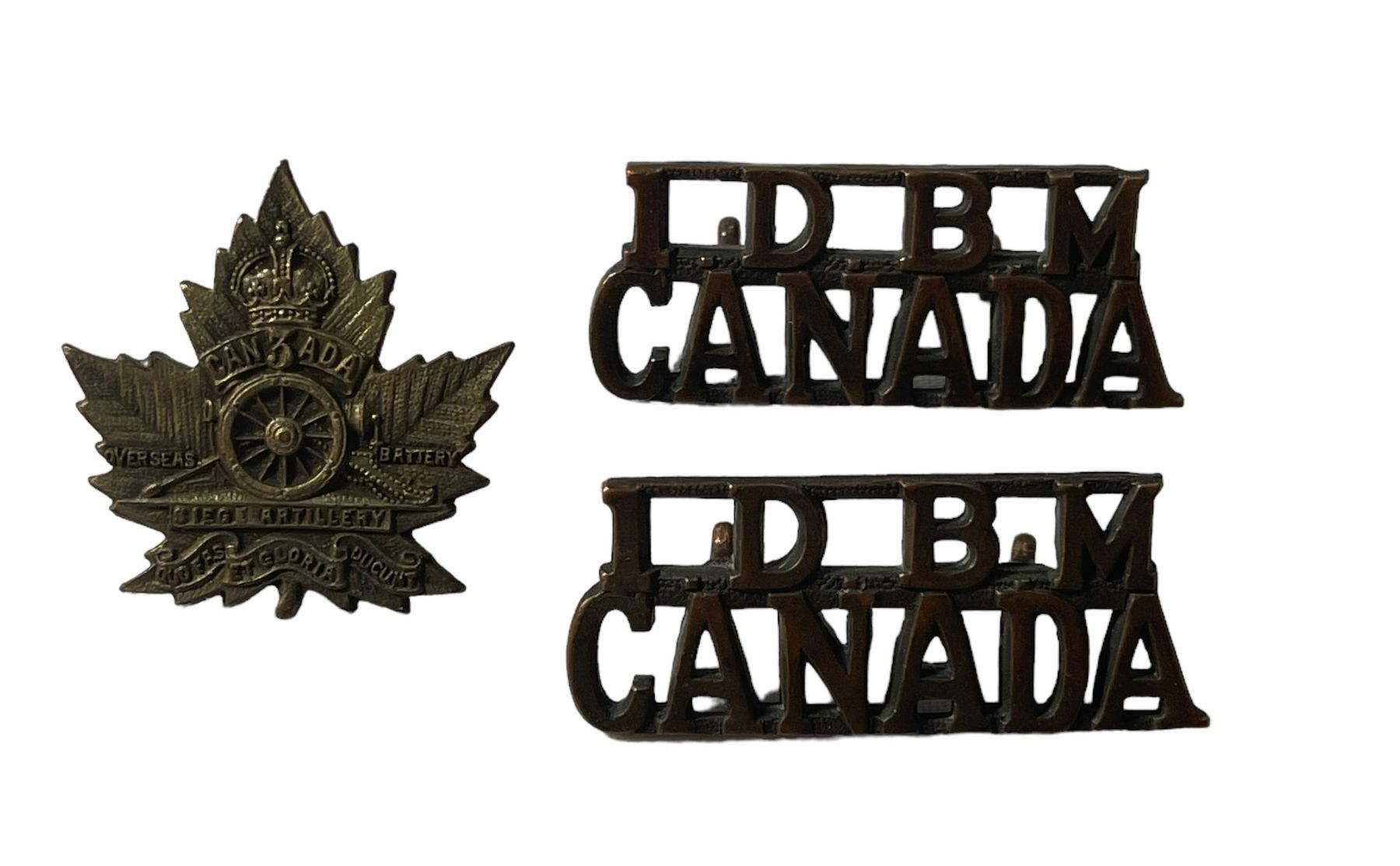 WW1 CEF 3rd Overseas Siege Battery Collar Badge & Pair of 1DBM Shoulder ...