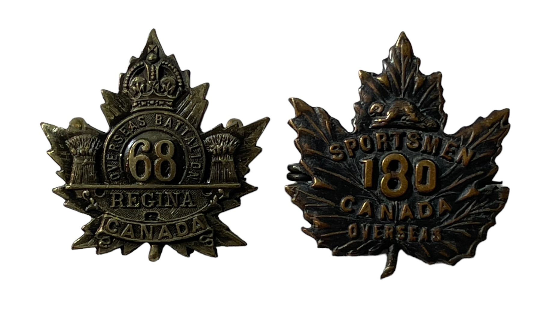 WW1 CEF 68th Battalion & 180th Battalion Collar Badge Lot