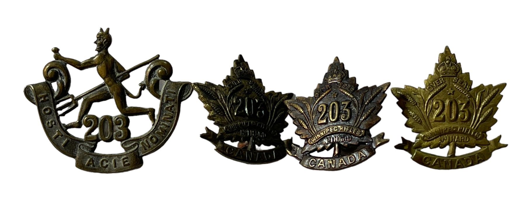 WW1 CEF 203rd Winnipeg Rifles Badge Set