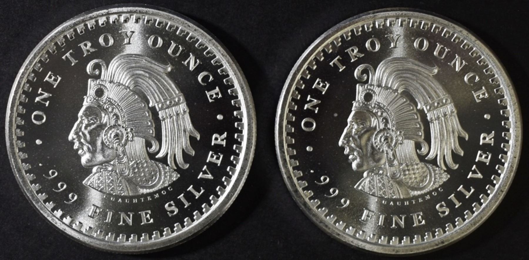 (2) 1 oz AZTEC CALENDAR .999 SILVER ROUNDS