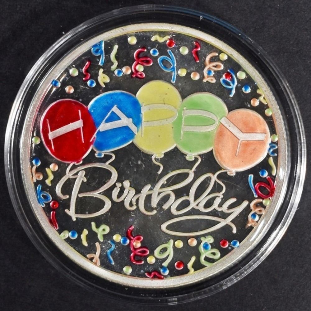 ONE OZ .999 ENAMELED HAPPY BIRTHDAY SILVER ROUND