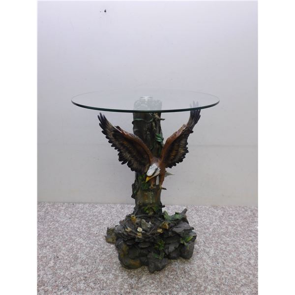 GSI Homestyles Flying Eagle Glass Top Side Table Circular Top