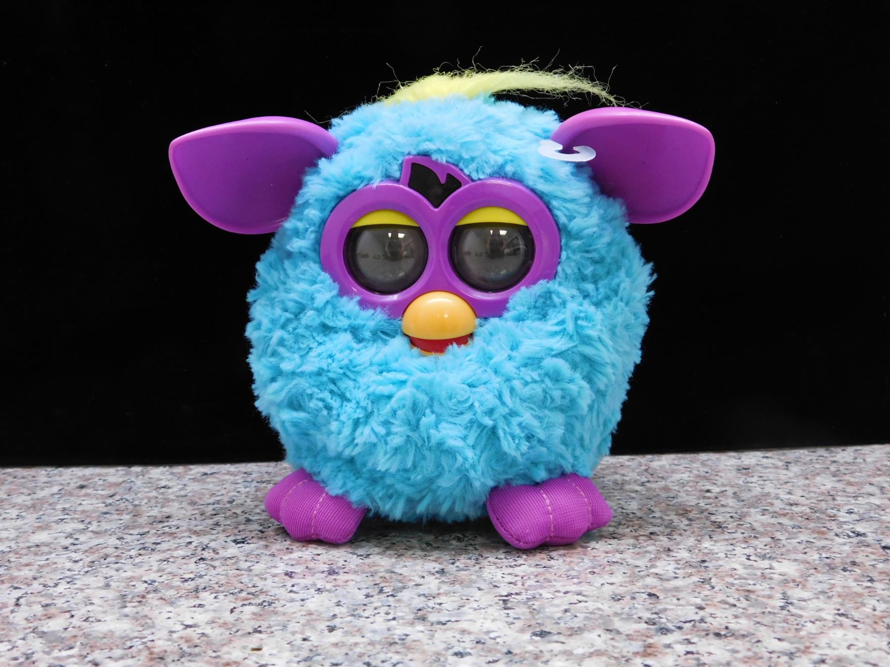 Furby 2012 Hasbro Toy Blue with Purple Ears and Yellow Hair Tuft