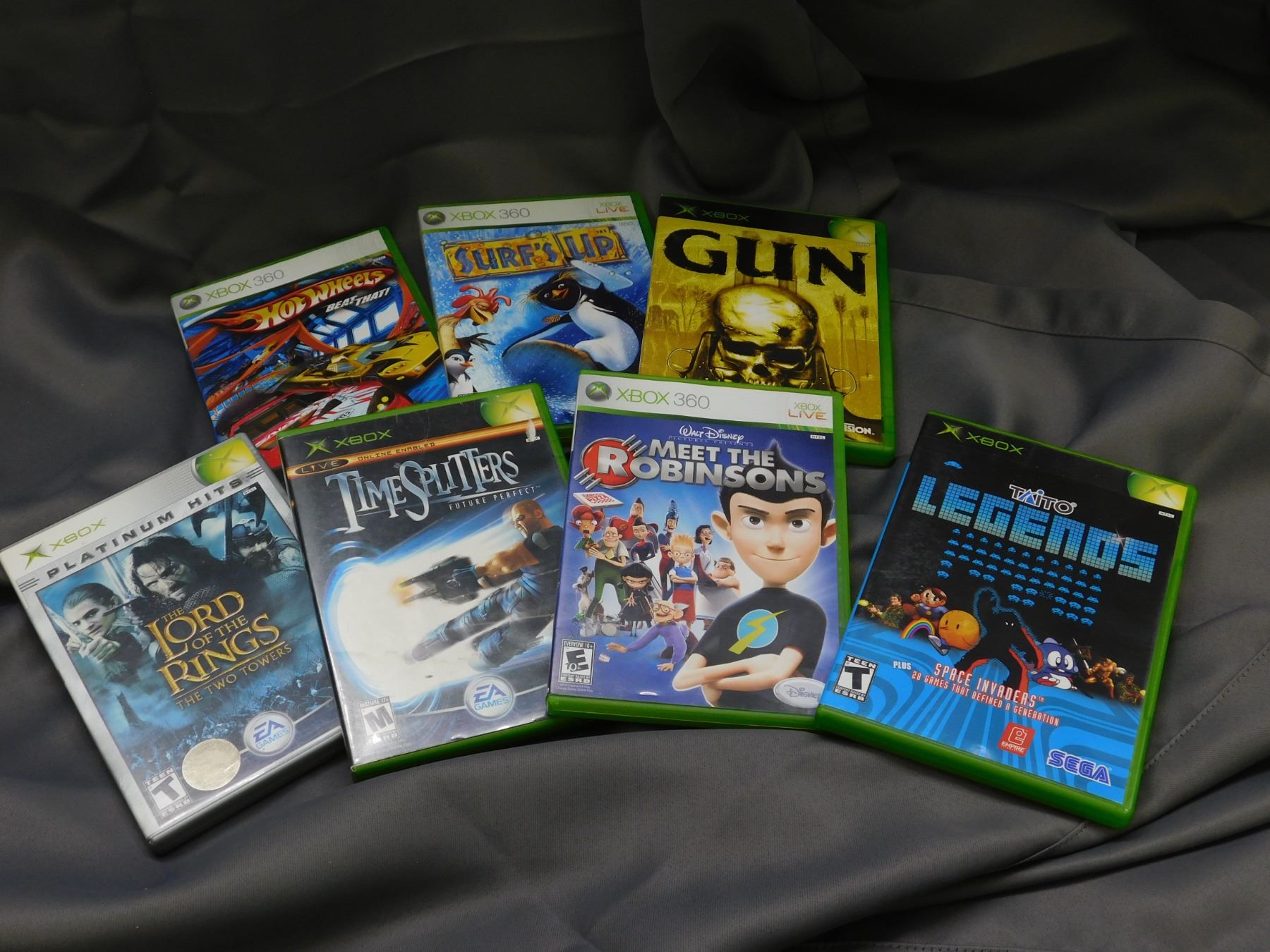 Lot of 7 XBOX and Xbox 360 Games Timesplitters, LOTR, GUN, Taito ...