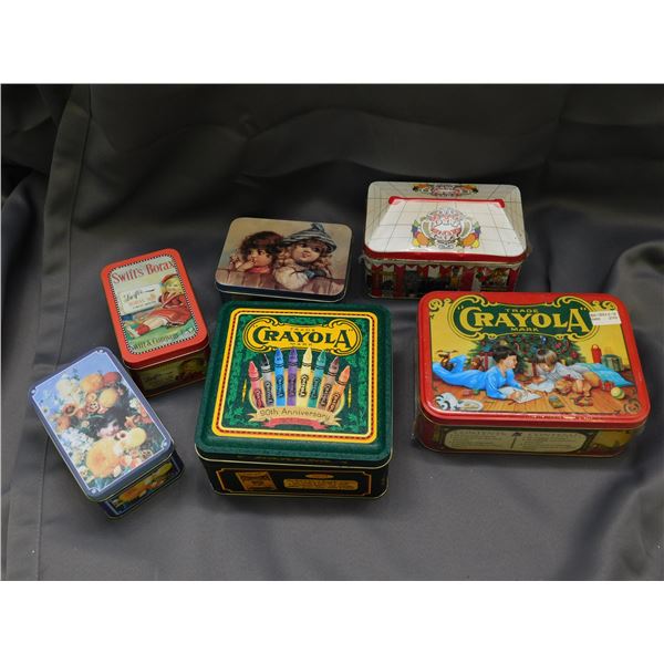 Lot of 6 Vintage Tins, Crayola Tin (sealed)