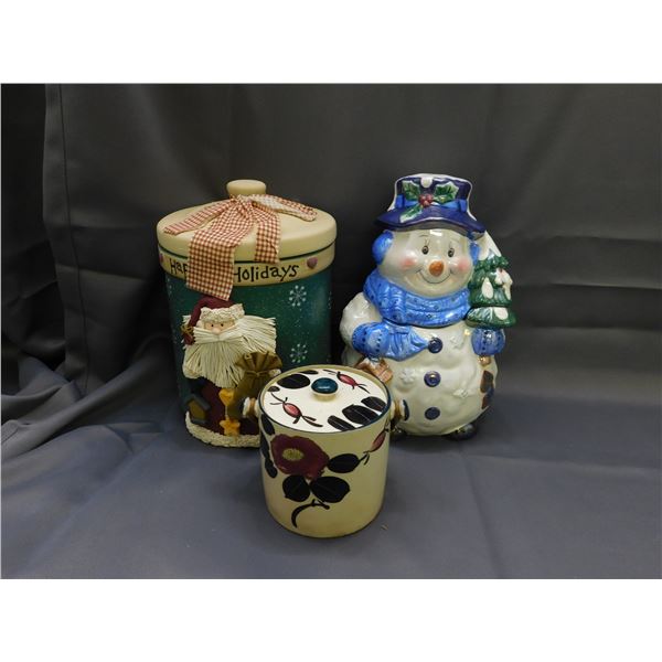 Lot of 3 Christmas Holiday Cookie Jars Snow Man, Happy Holidays ...