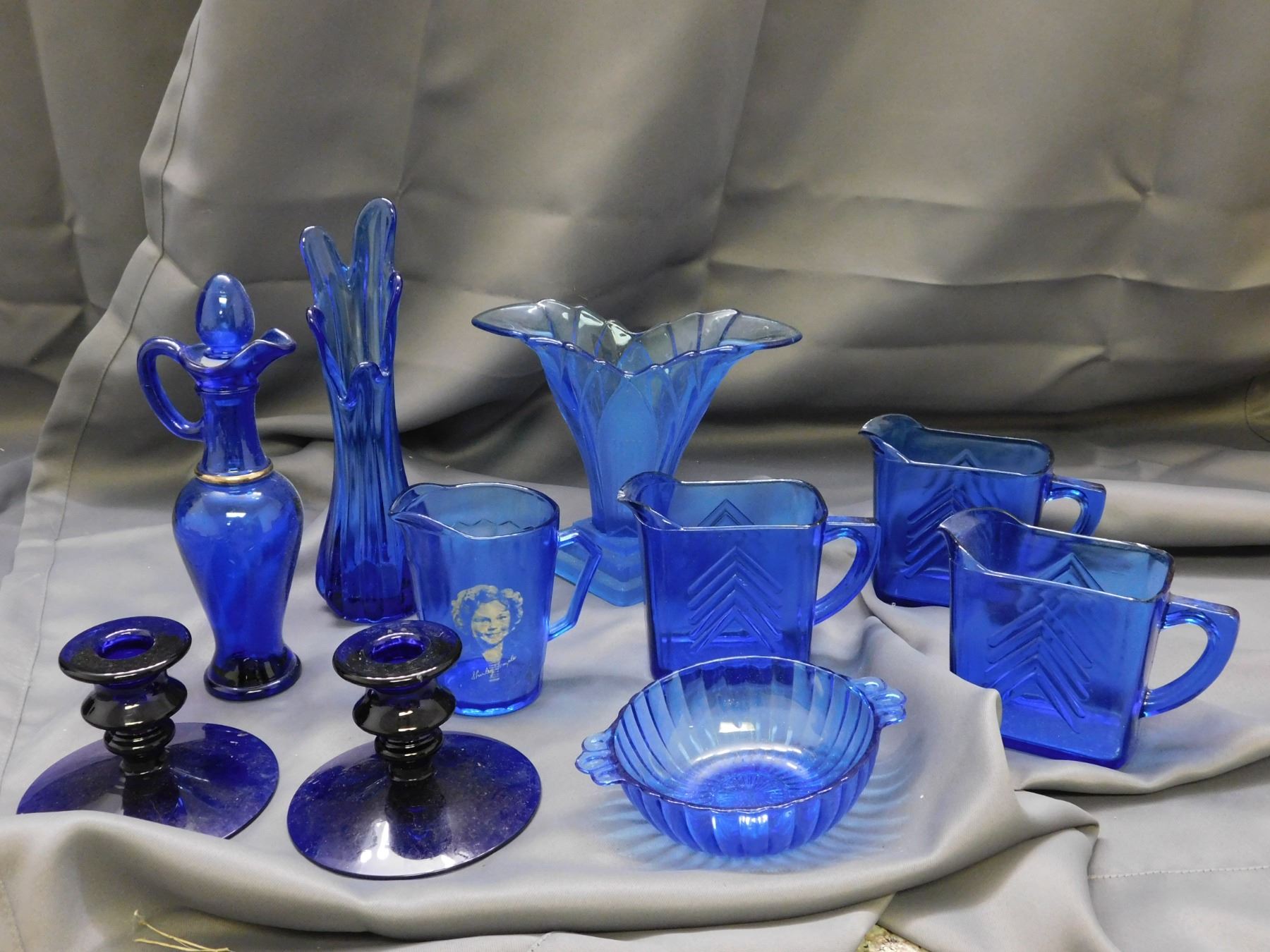 Lot of 10 Cobalt Blue Glassware & Art Deco, Art Glass, Shirley Temple ...