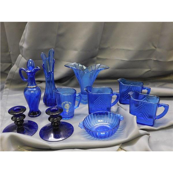 Lot of 10 Cobalt Blue Glassware & Art Deco, Art Glass, Shirley Temple ...