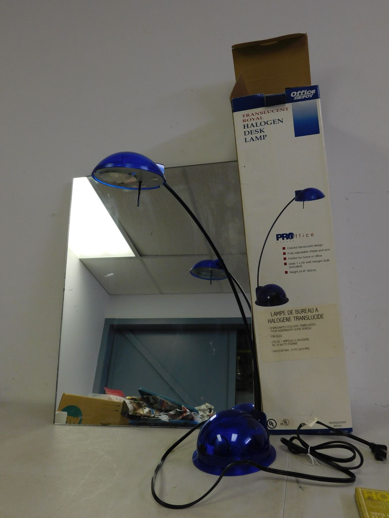 Lot of 2 Translucent Halogen Desk Lamp Blue, and Frameless Wall Mirror ...