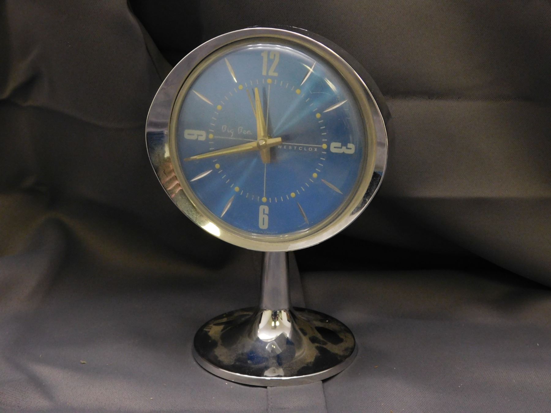Big Ben Chrome and Blue Space Age Desk Clock 1964 Westclox General Time ...