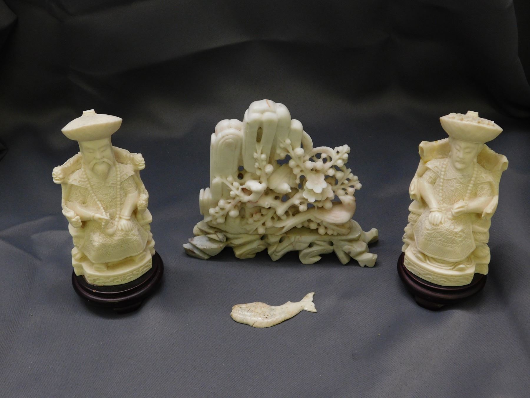 Lot of 4 Carved Stone, Carved Bone & Resin Statues Decorative Cherry ...
