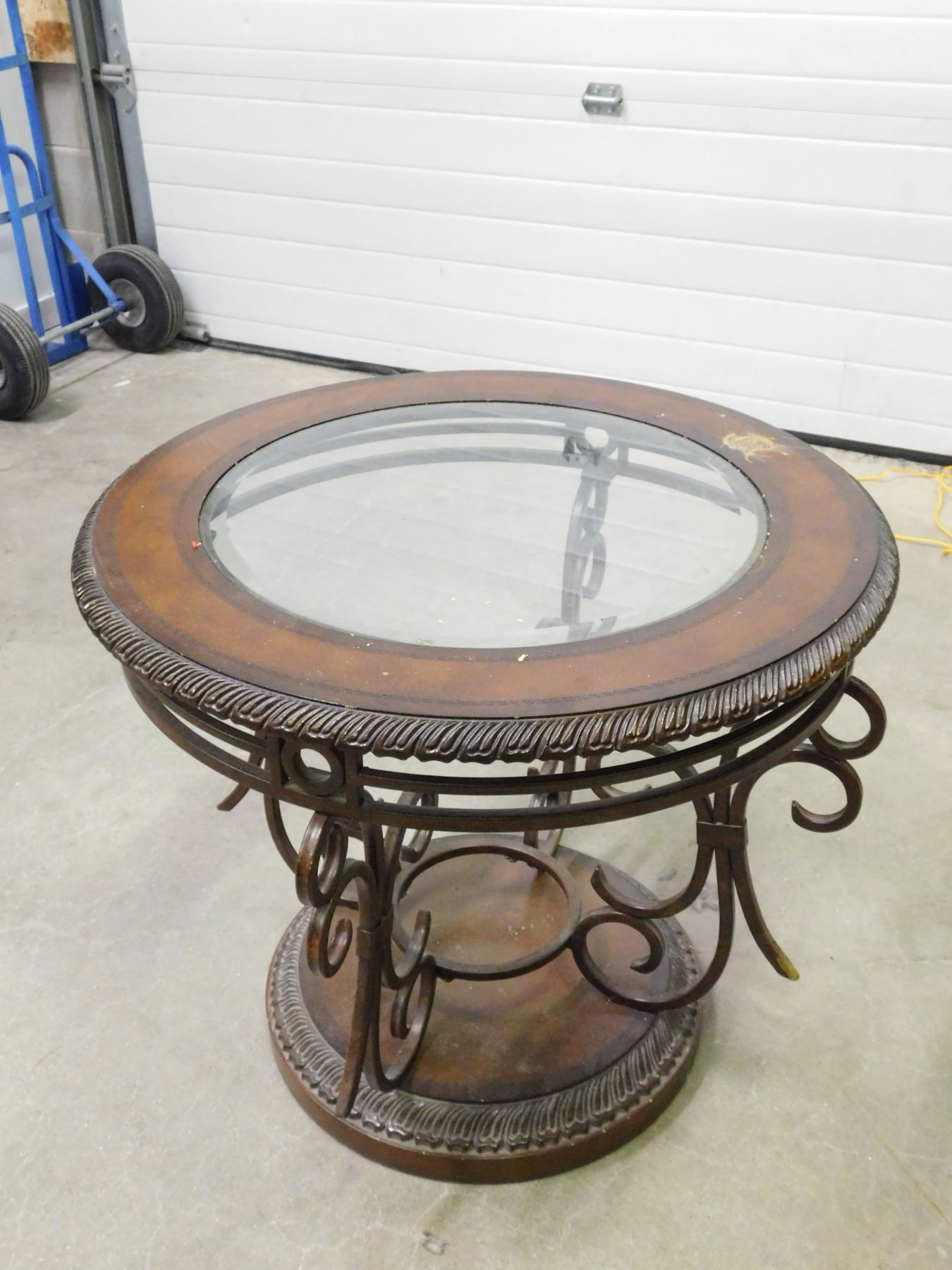 Round Wooden Glass Top Table Metal Frame End Table
