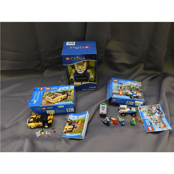 Lot of 3 LEGO CIty Police Starter Kit, Rally Car, LEGO CHIMA Laval Figure