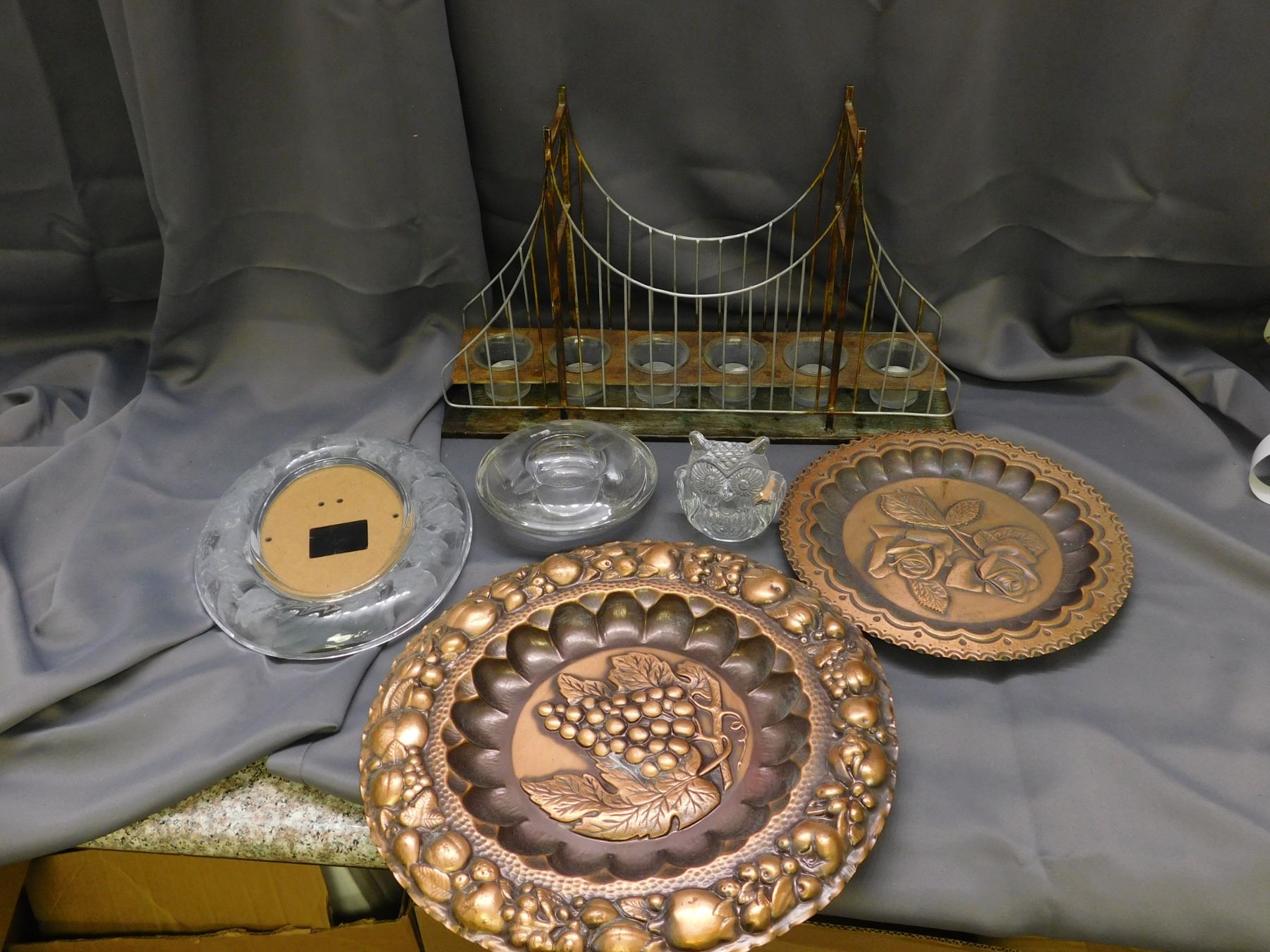 Lot of 6 Assorted Home Decor Heavy Glass Ashtray, Frame, Copper Tooling ...
