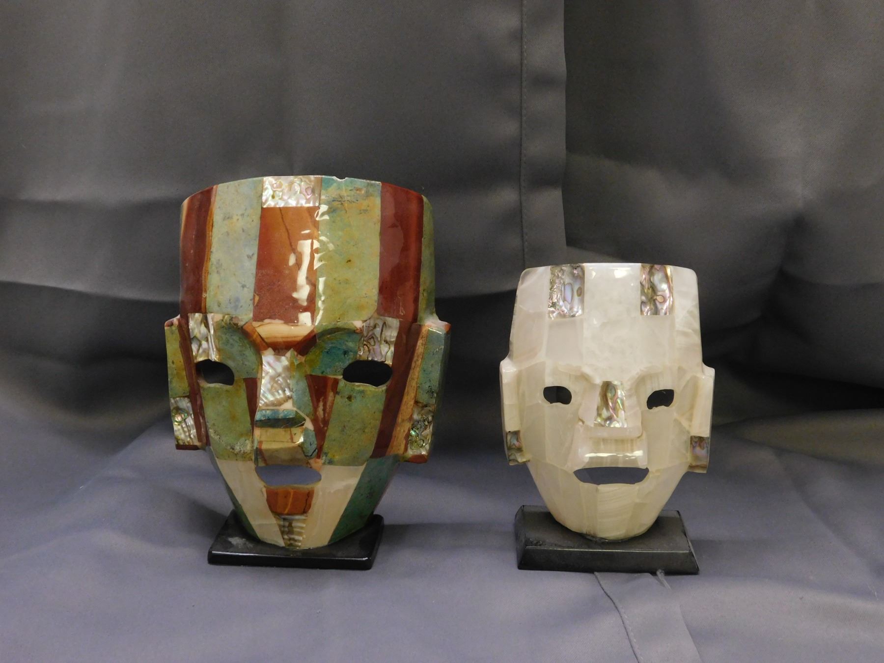 Lot of 2 Mexican Stone Masks Tribal Folk Decorative