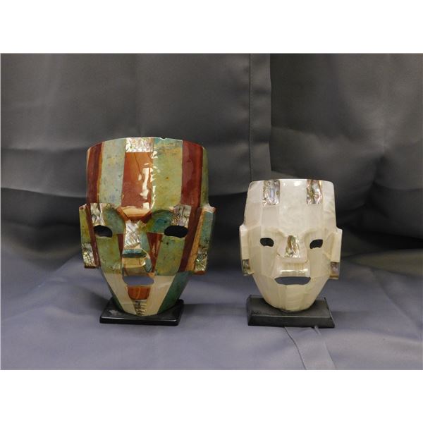 Lot of 2 Mexican Stone Masks Tribal Folk Decorative