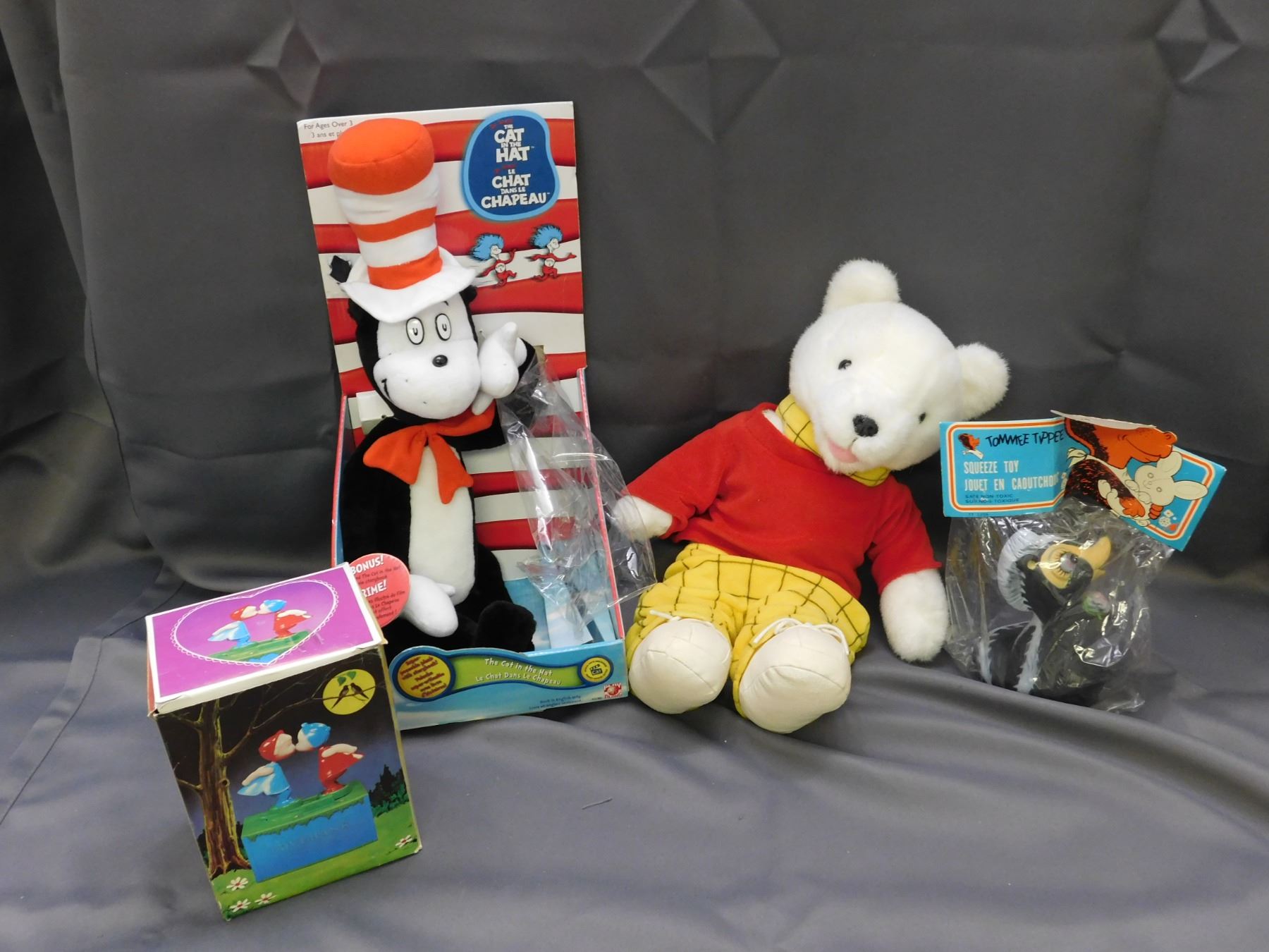 Lot of 4 Vintage Toys Rupert, Cat in the Hat Plushies, Squeeze Toy ...