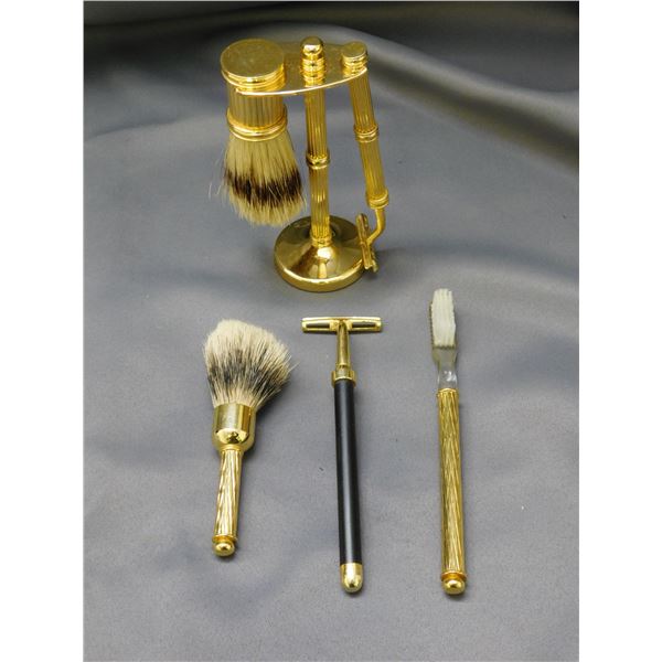 Vintage Men's Shaving Grooming Kit Gold Colour Razers, Toothbrush ...