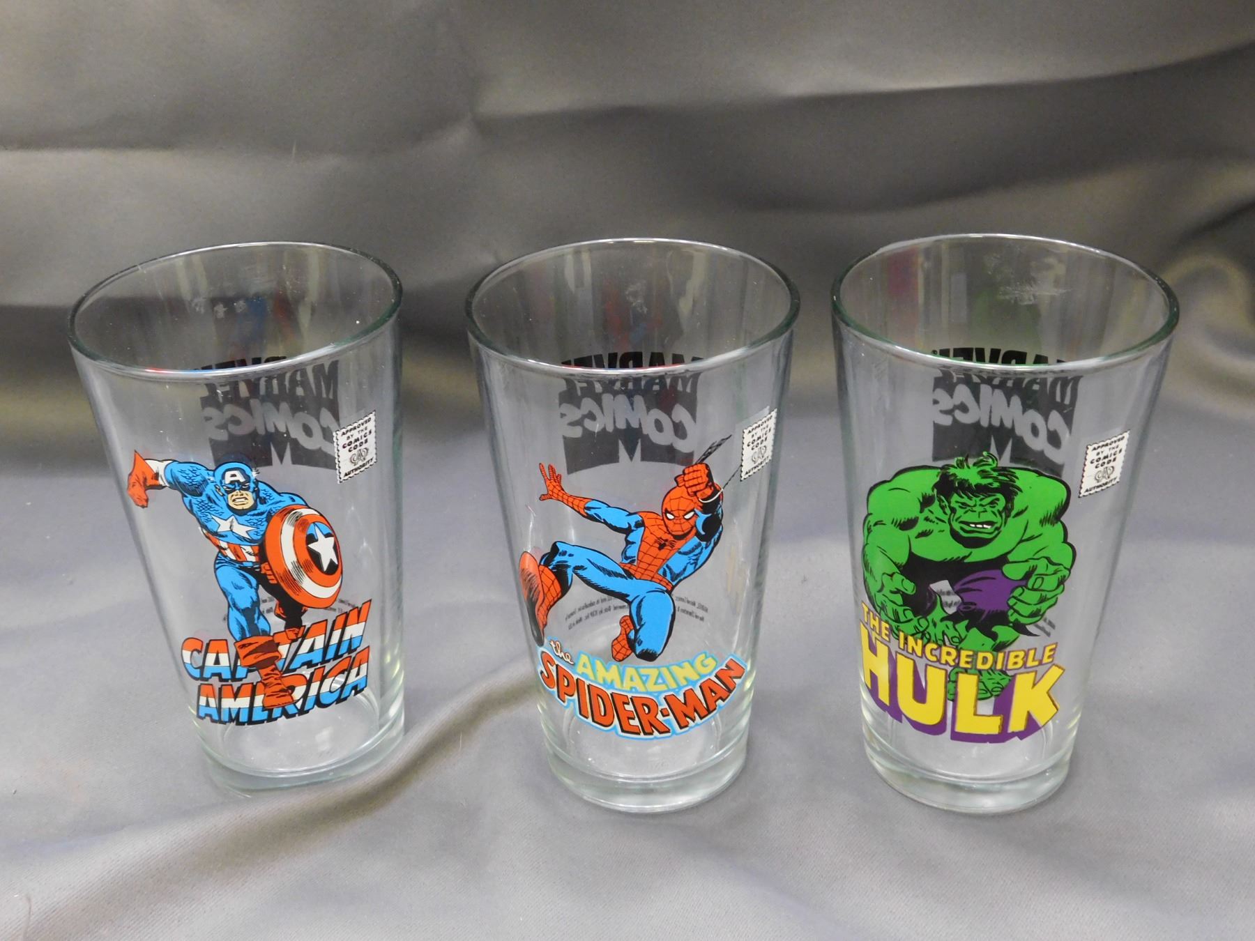 Lot of 3 Superhero Marvel Comics Glass Mugs The Hulk, Spider-Man and ...