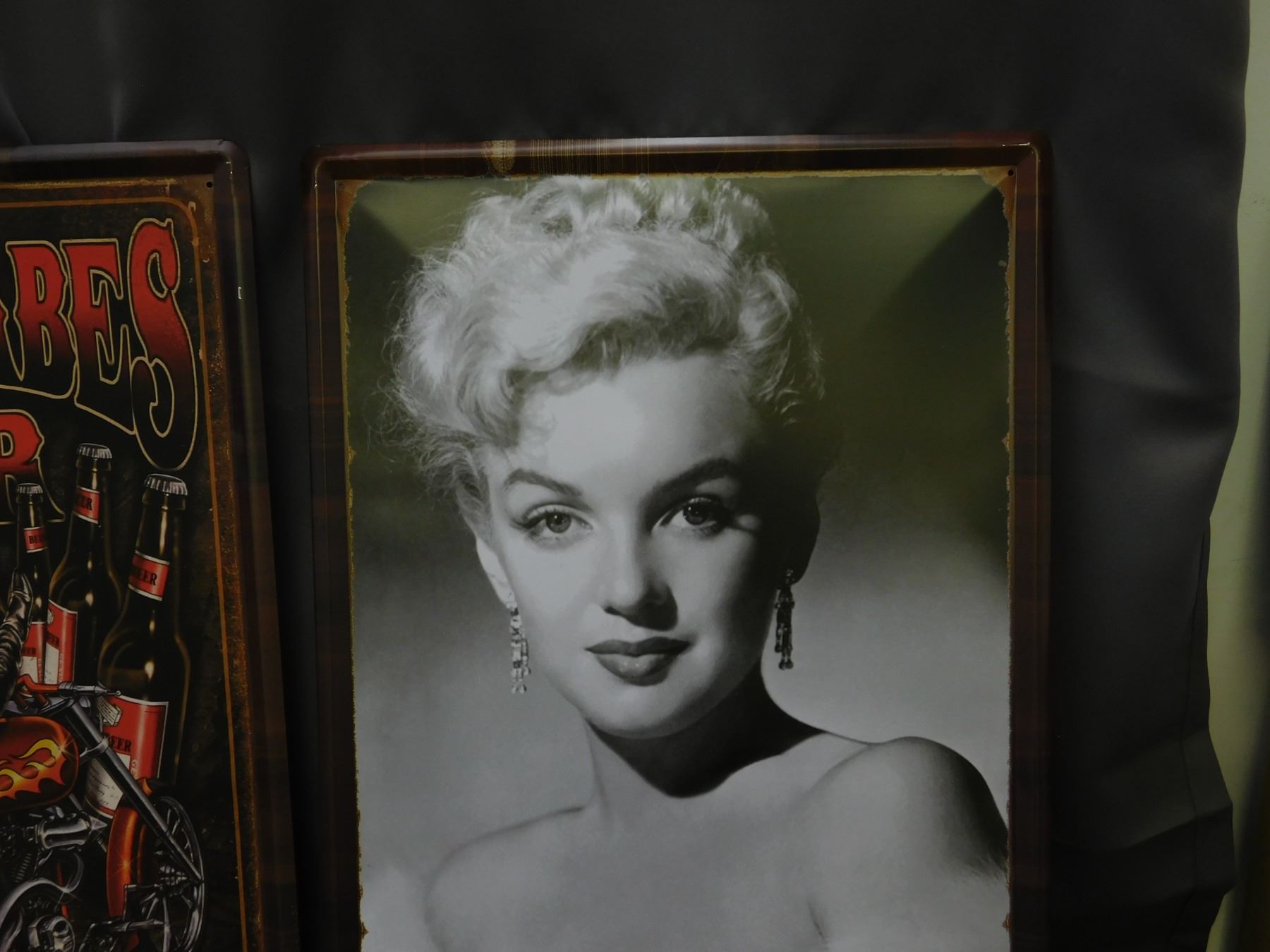 Lot of 2 Large Metal Tin Signs Wall Decor Marilyn Monroe and "Biker ...