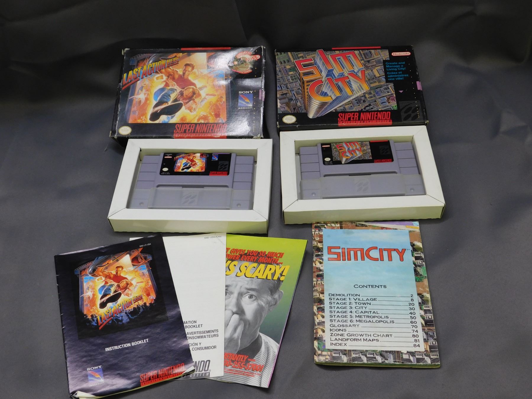 Lot of 2 SNES Games Sim City and Last Action Hero Complete in Box