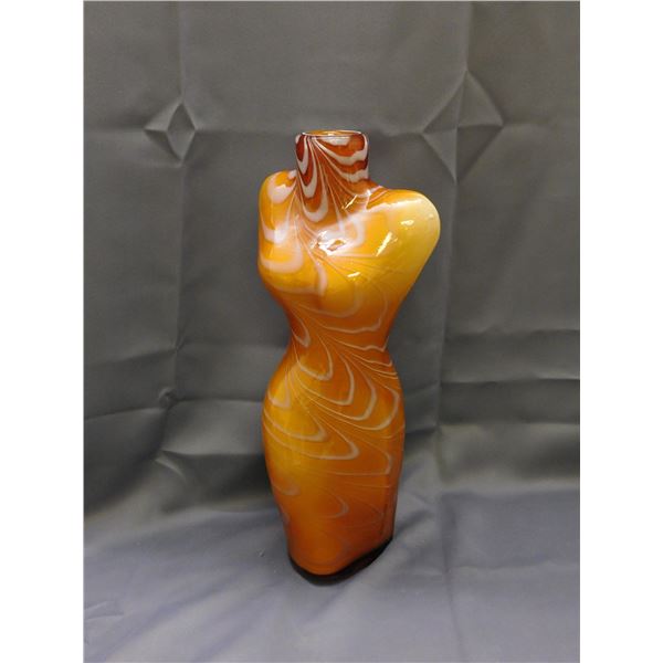 Art Glass Woman's Bust Torso Vase Orange and Spiral Design