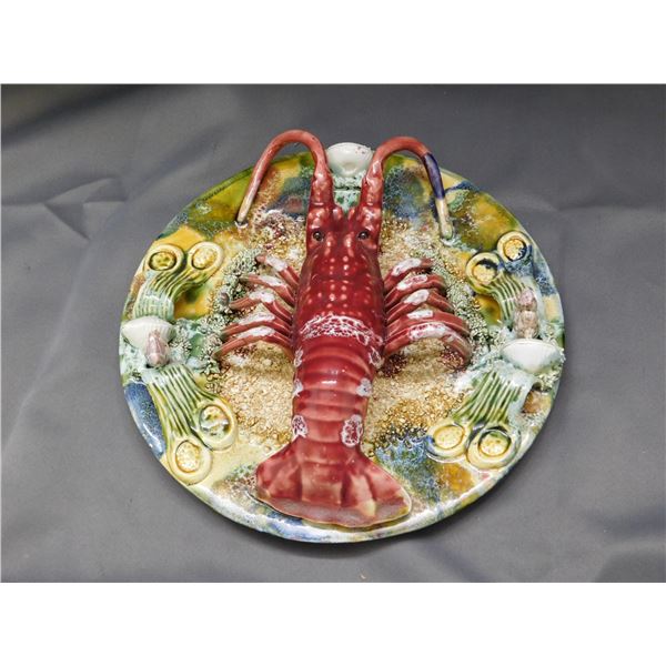 3D Ceramic Lobster Plate Dinner Sculpture Palissy Majolica