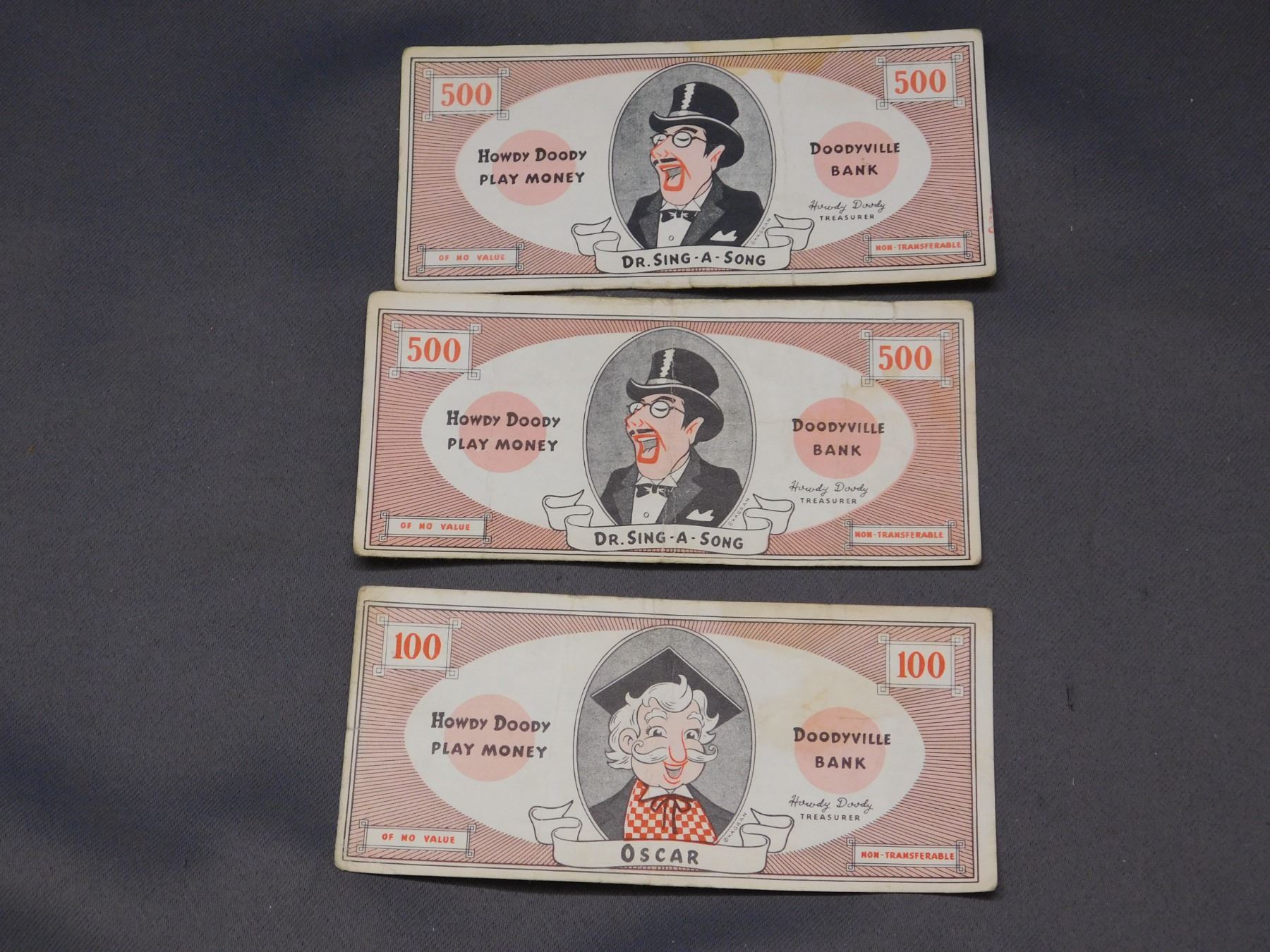 Howdy Doody Play Money 1954 Doodyville Bank. 1-100 Dollars & 2-500 ...