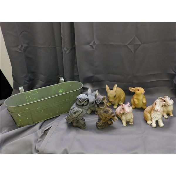 Lot of Lawn Decor Resin Plastic Bunnies Rabbits, Owls and Window Planter
