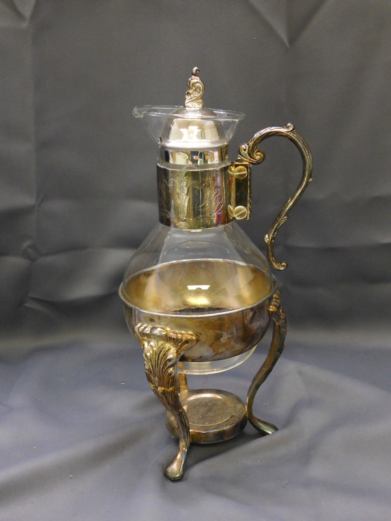 Corning Brand Heat Proof Clear Glass Carafe Art Deco Copper Floral ...