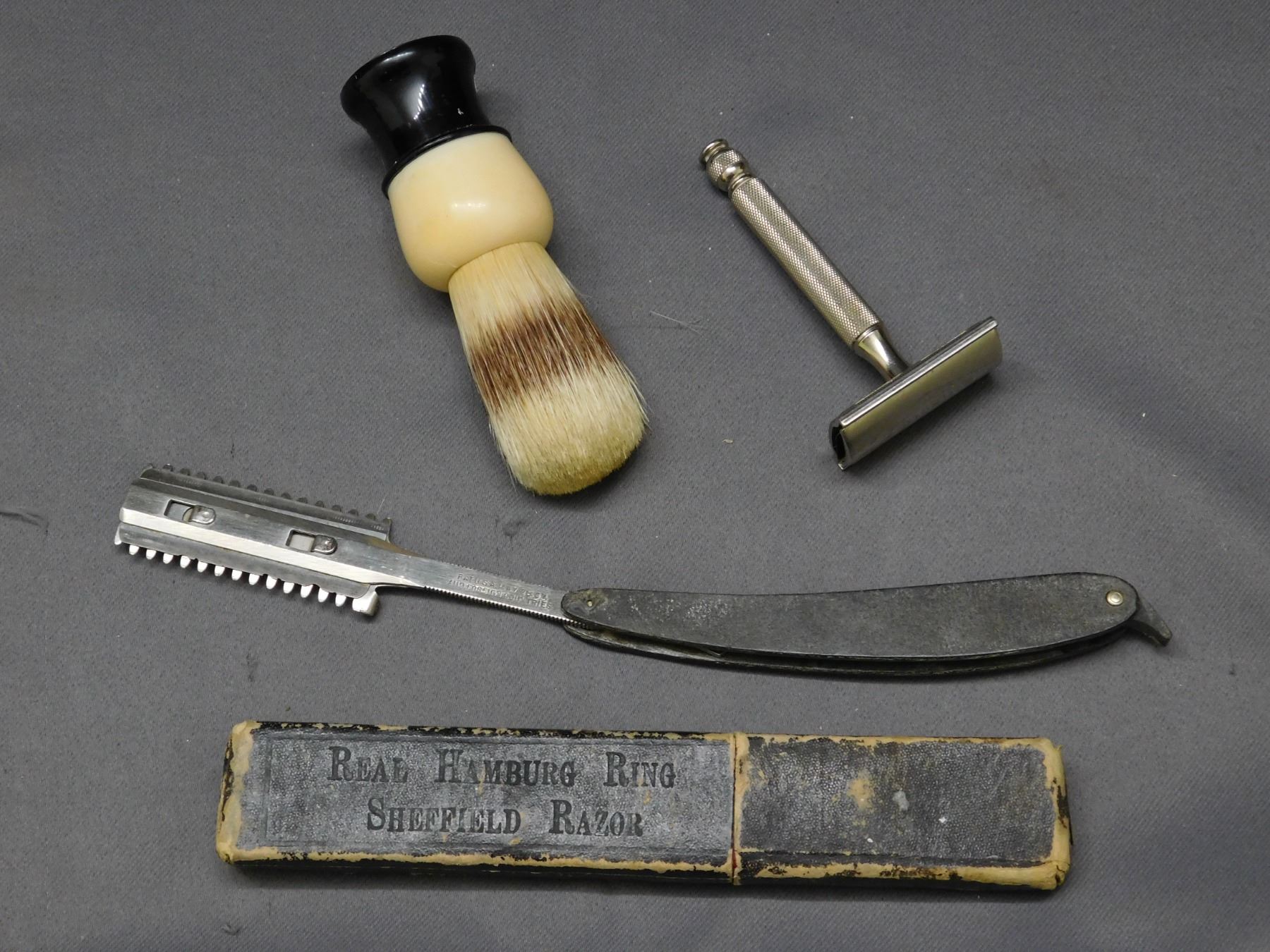 Antique Shaving Gillette Razor, Rubber Cream Applicator Brush, Straight ...